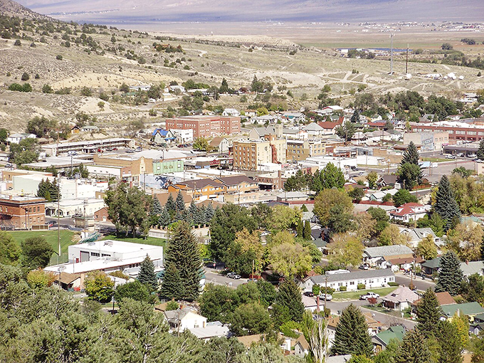 Ely's downtown stretches beneath mountains that change color throughout the day, creating a living backdrop for this historic mining town.