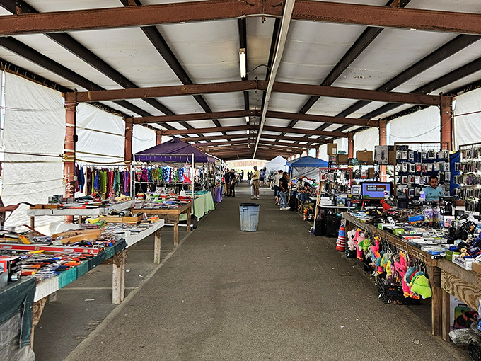 The covered market pavilion offers shade and shelter where coastal vendors display their wares in true Gulf Coast style.