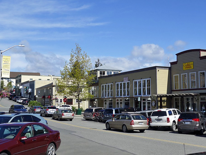 Friday Harbor's main drag buzzes with island energy - where ferry schedules become the town's heartbeat rhythm.