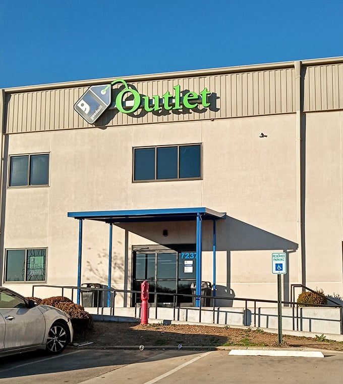 Goodwill Outlet's industrial look hints at the warehouse-style shopping adventure waiting inside for brave souls.