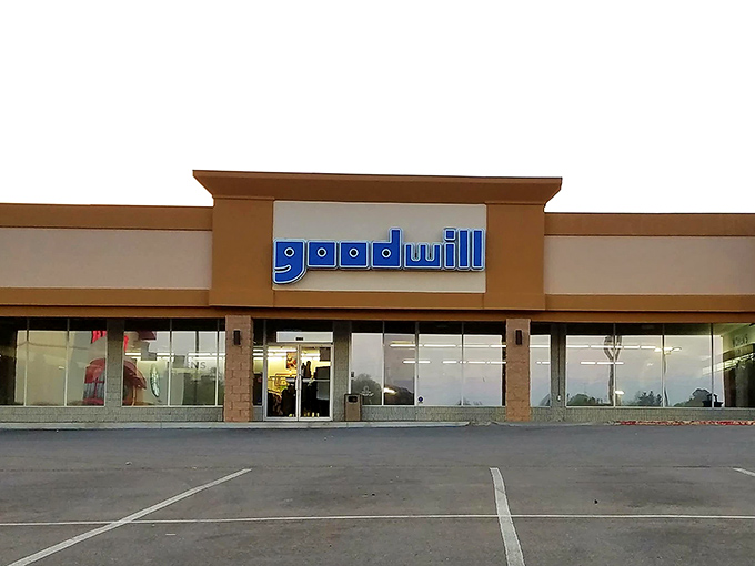 Goodwill's familiar blue logo welcomes shoppers to this Rolla location. The warm beige building houses countless second chances for treasures and trinkets.