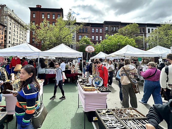 Grand Bazaar NYC turns a school playground into a treasure hunter's paradise every Sunday. Those white tents hide secrets waiting to be discovered.