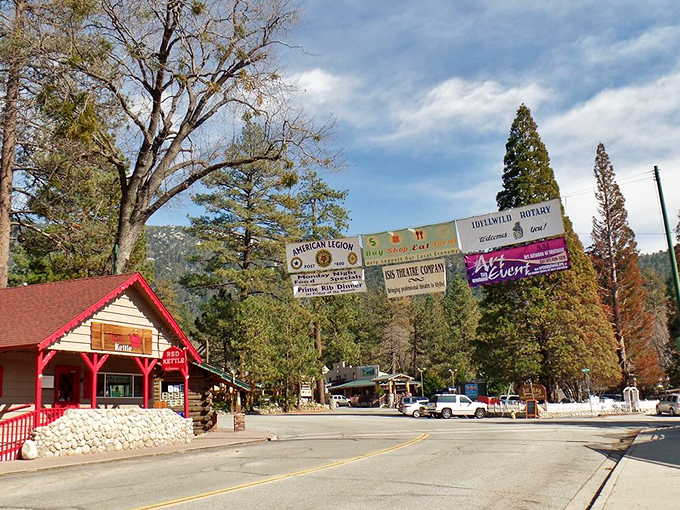 Idyllwild's rustic welcome sign hints at the mountain magic beyond. No beach needed when the air smells this good.