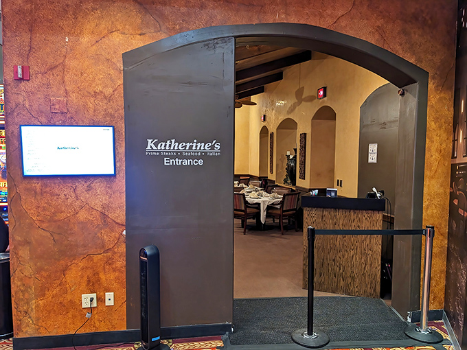 Katherine's entrance beckons with the promise of a meal that bridges Italian flair and steakhouse tradition.