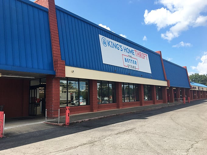 Blue brick architecture houses endless possibilities where King's Home transforms donations into community treasures worth discovering today.