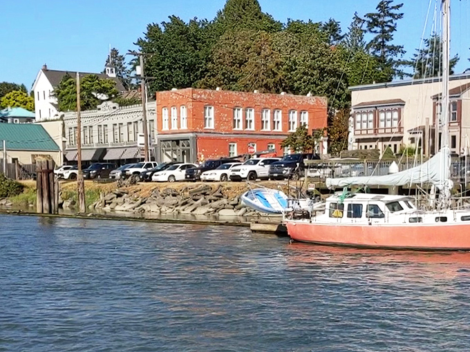 Small-town main street where antique charm meets modern convenience in perfect harmony.