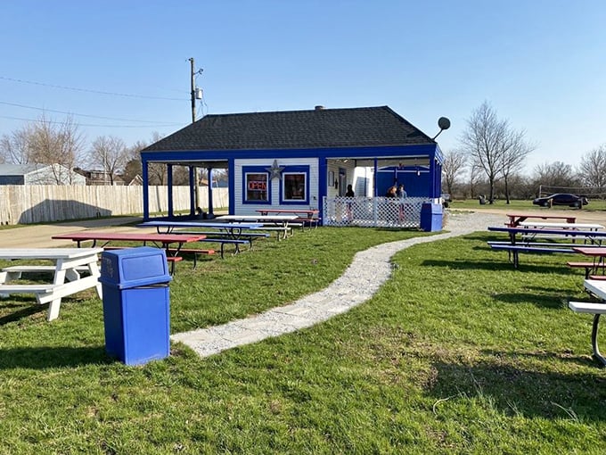 Laura's bright blue haven sits peacefully in the countryside, promising simple pleasures and outstanding burgers.