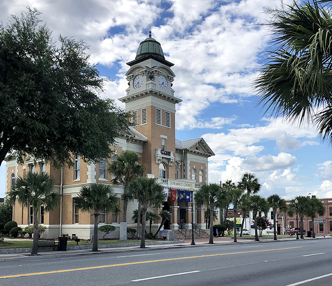 Live Oak's historic courthouse stands as the town's proud centerpiece. That clock tower has kept time for countless community gatherings.