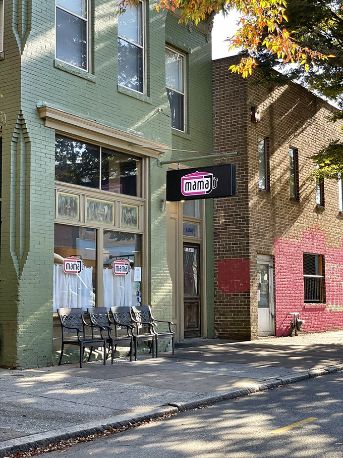 Mama J's mint-green building stands out like a perfectly seasoned drumstick in Richmond's architectural landscape.