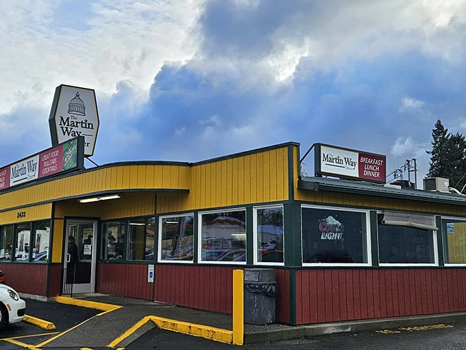 Martin Way Diner: Yellow and red like a breakfast sunrise! This Olympia landmark stands out like a delicious beacon for hungry Capitol visitors.