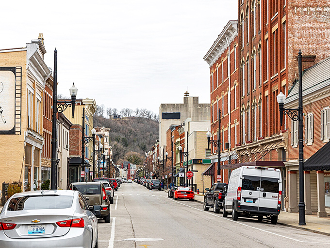 These historic brick buildings climb the hillside like a staircase, each level offering its own slice of river town charm.