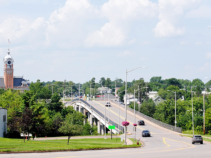 Merrill's bridge gracefully spans the Wisconsin River, connecting past and future in this charming town where retirement budgets stretch comfortably.