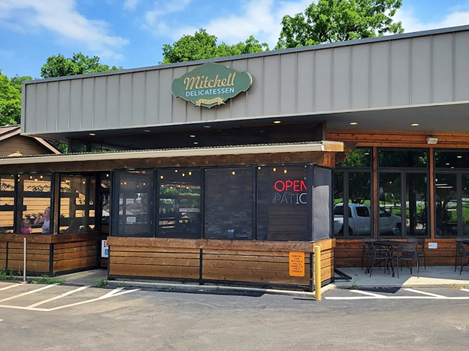 Mitchell Delicatessen's modern-rustic exterior offers a hint of the artisanal sandwich experience waiting inside.