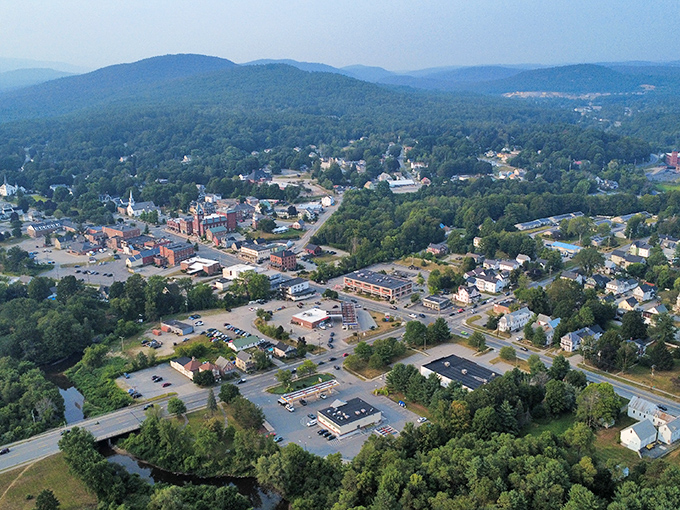 Newport's aerial view reveals a town perfectly sized for comfortable living, where everything you need fits within walking distance.