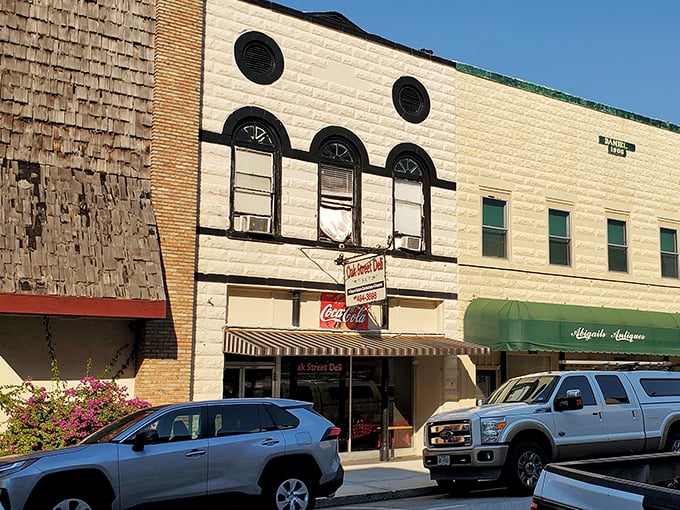 Small-town America at its finest - that classic Coca-Cola sign and traditional storefront spell pure nostalgia.