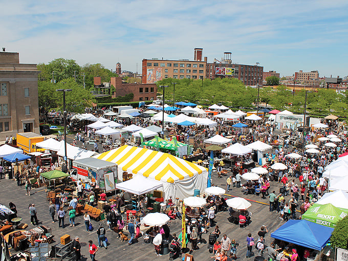 Randolph Street Market from above&mdash;a patchwork quilt of white tents where vintage hunters gather like bees to particularly stylish flowers.