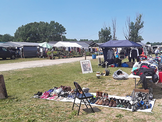 Organized outdoor displays prove that presentation matters, even when you're selling someone else's former favorite things.