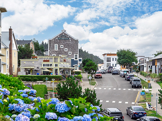 Seabrook's colorful buildings line up like beach houses in a child's perfect drawing.