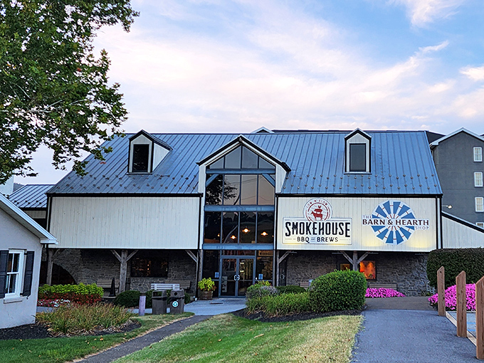 Smokehouse BBQ's soaring barn architecture brings together two Pennsylvania traditions: Amish craftsmanship and perfectly smoked meats.