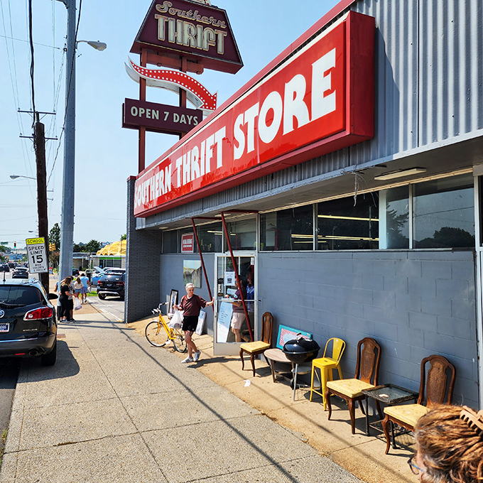 Southern Thrift's sidewalk furniture display is like an appetizer before the main course of bargains inside.