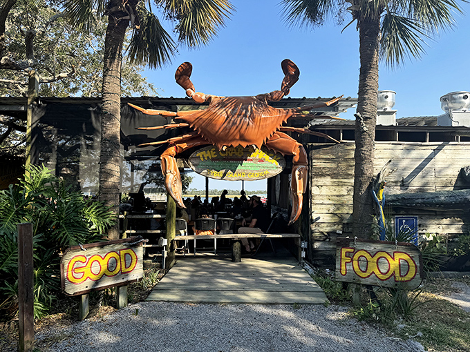 That giant crab isn't just decoration - it's a promise of the island adventure waiting inside.