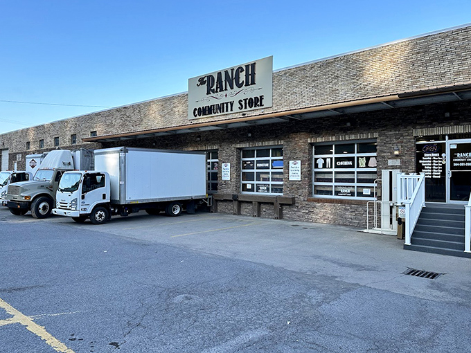 The Ranch Community Store's rugged brick exterior houses unexpected treasures. Those delivery trucks are bringing in tomorrow's fantastic finds!