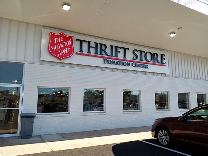 The Salvation Army's classic signage promises a treasure hunt where your dollars do double duty as donations.