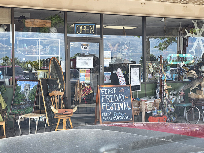 First Friday Festival? Count me in! This storefront window display is just a teaser of the treasures inside.