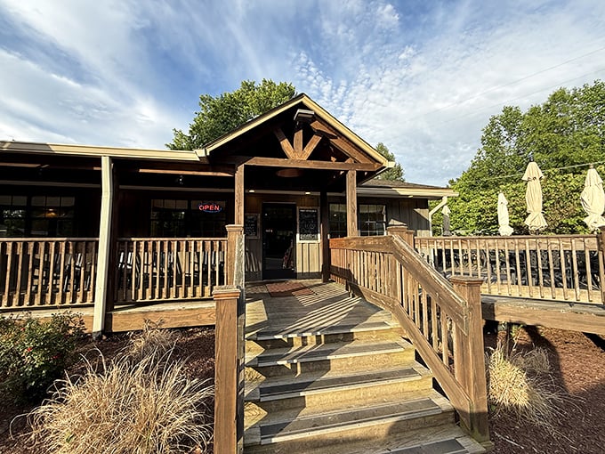 Trish's Mountain Diner welcomes hungry hikers with its rustic wooden porch and cabin-like charm nestled in the Smokies.