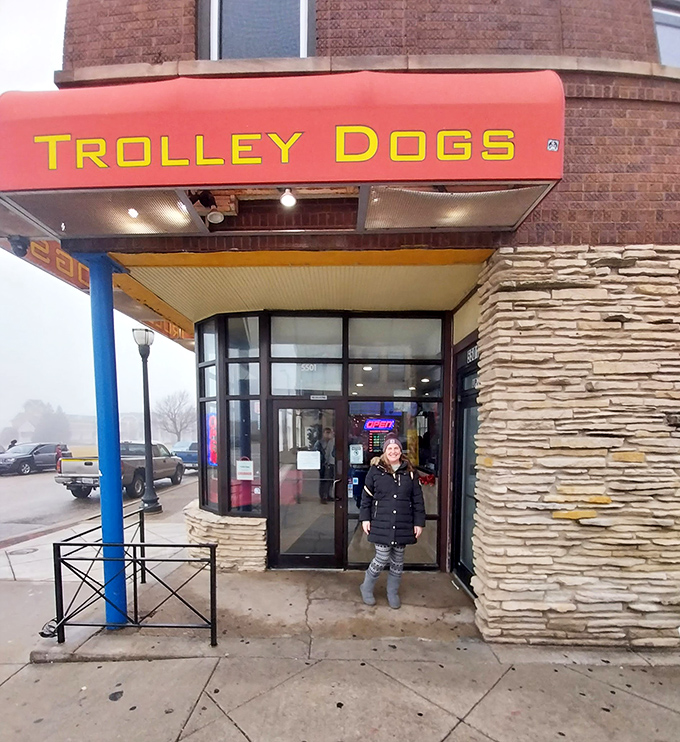 Trolley Dogs combines Kenosha history with Chicago flavor under a bright red awning that demands your attention.
