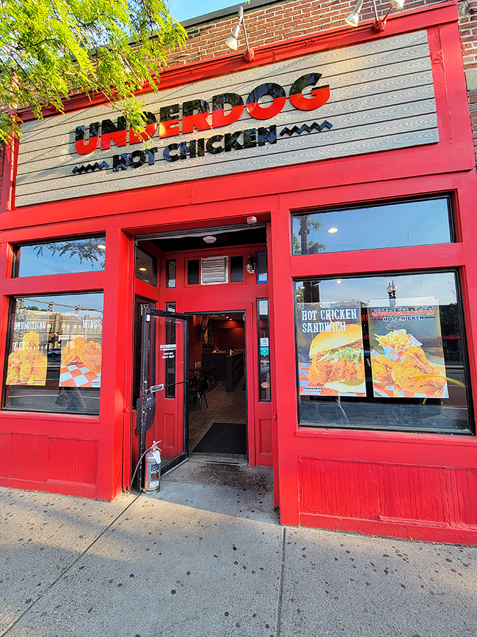 Red-hot exterior matches the fiery chicken within &ndash; truth in advertising at its most delicious. 