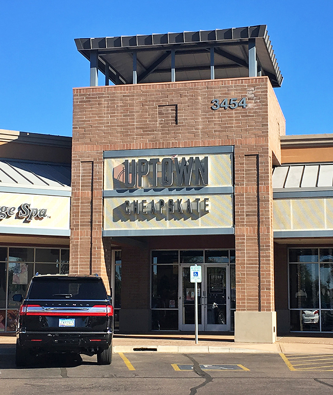 Uptown Cheapskate's sleek storefront suggests this isn't your grandmother's dusty old thrift shop experience.