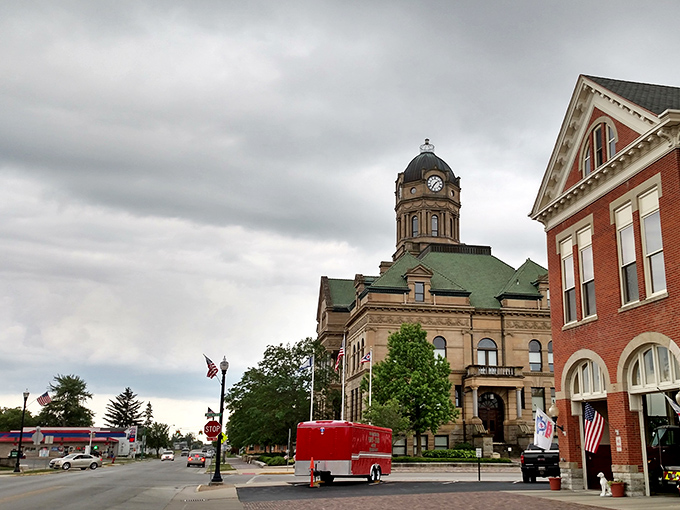 Wapakoneta's stately courthouse commands respect, its clock tower marking time for generations of grateful residents.