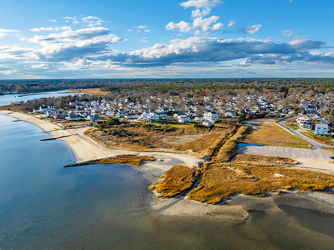 Aerial view showcasing coastal living without coastal prices &ndash; where water views don't require a waterfall of cash.