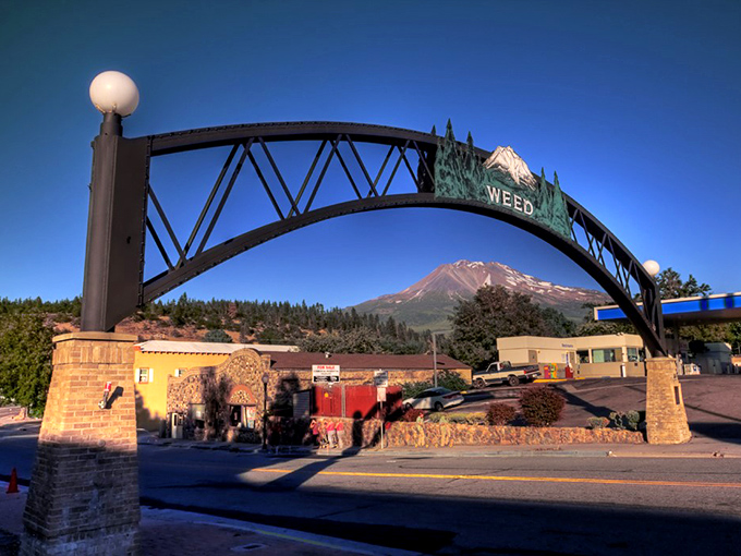 Weed's iconic arch frames Mount Shasta perfectly, offering million-dollar views that somehow come with small-town price tags.