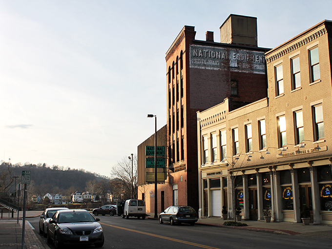 Wheeling's downtown streets blend history with modern life like a perfectly aged wine meeting today.