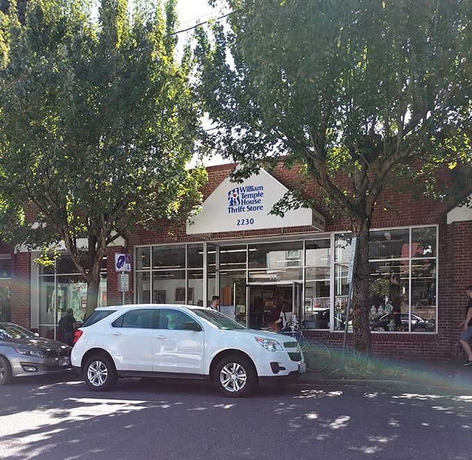 Nestled among leafy trees, William Temple House offers a boutique thrifting experience in charming brick surroundings.