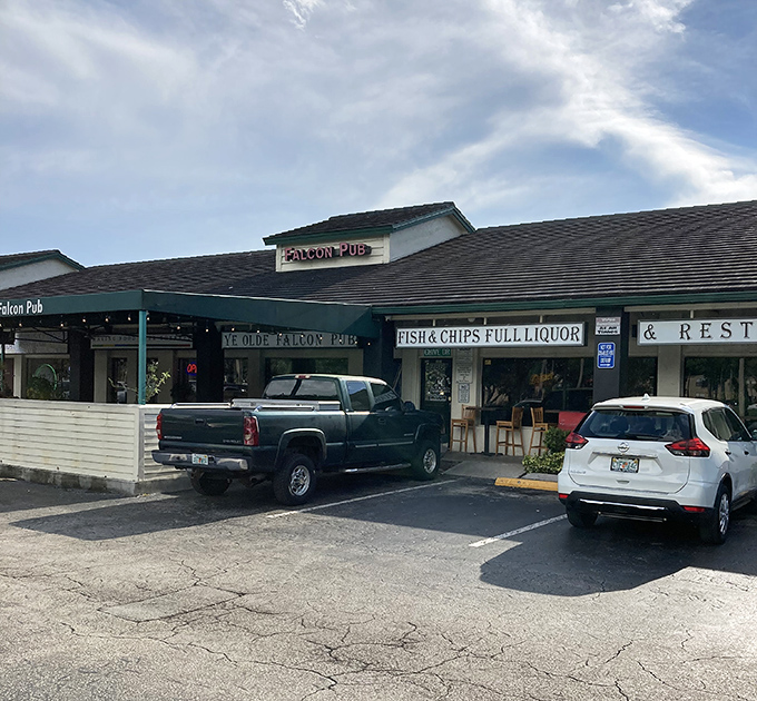 Ye Olde Falcon Pub looks like it was teleported straight from an English village. A little slice of Britain in sunny Davie.