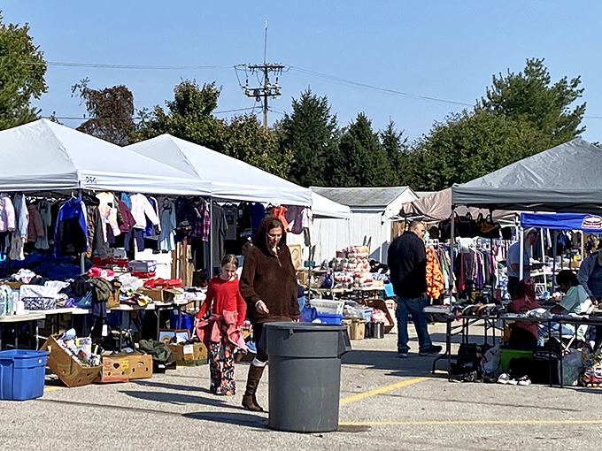 Vendor tents pop up like a shopping village where treasure hunters gather to browse and bargain together.
