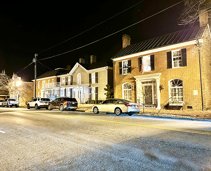 Evening lights transform historic Abingdon into a Norman Rockwell painting that actually came to life.