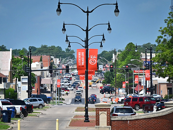 This aerial view captures the perfect balance of small-town charm and modern convenience that defines Ada.