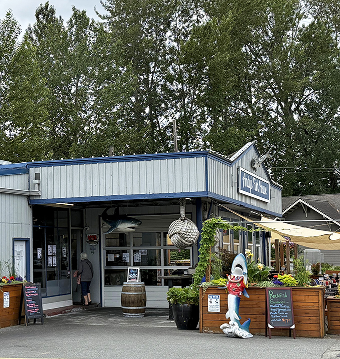 The rustic exterior of Andy's Fish House promises comfort food with character in historic downtown Snohomish.