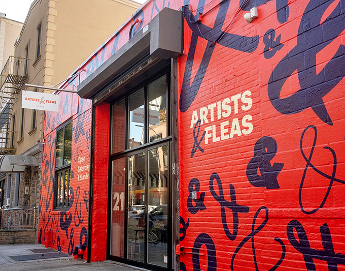 Street art meets vintage style where young artists transform weekend shopping into cultural exploration.