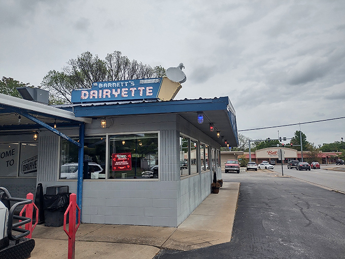 That classic blue and red color scheme isn't retro—it's timeless, just like the perfect burger-and-shake combo waiting inside.