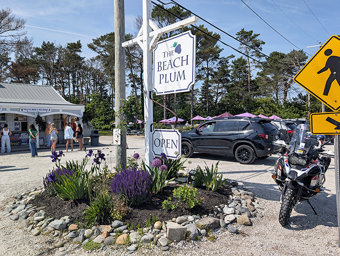 A sign, some flowers, and a gravel lot &ndash; the unassuming disguise of a seafood spot that locals try to keep secret.