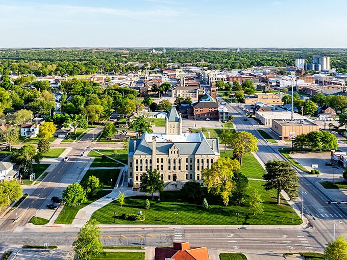 Downtown Beatrice stretches out like a Midwest postcard, complete with tree-lined streets and American pride.