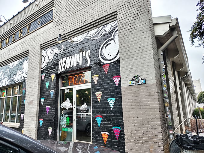 Pizza slices as art, pizza slices as dinner. Benny's building tells you everything you need to know about their creative approach to pie.