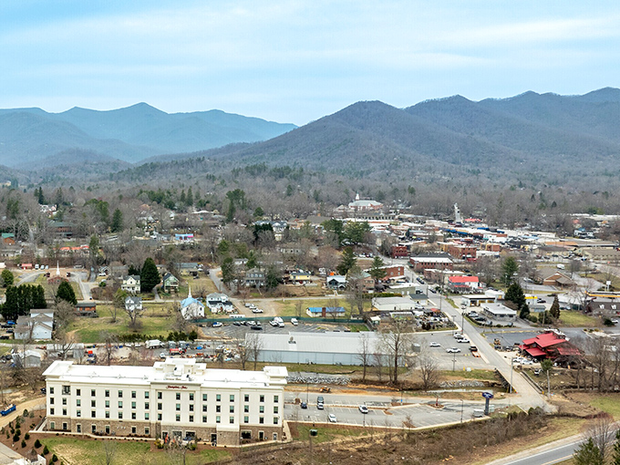 Black Mountain's aerial view reveals a town that found the perfect spot to nestle between forested peaks and never left.