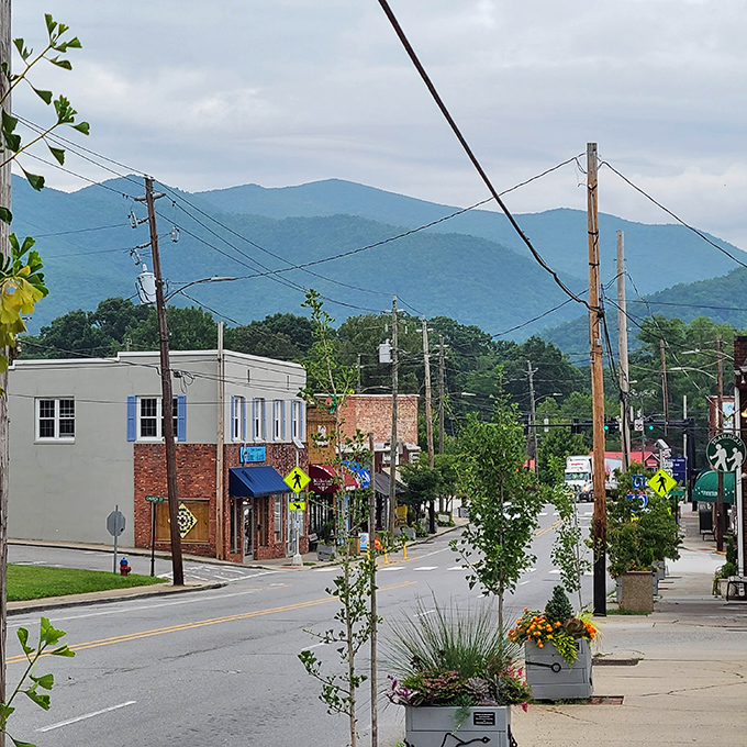 Mountain town magic captured in brick and mortar - where every storefront holds the promise of unexpected treasures within.