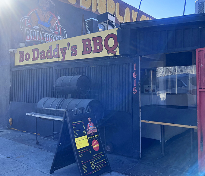 Urban BBQ oasis! Bo Daddy's brings smoky Southern comfort to downtown LA with its bold sign and no-nonsense approach.